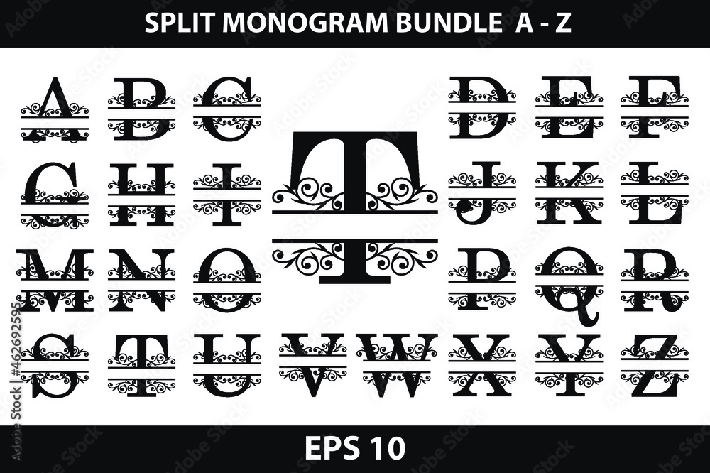 Split Monogram Letter, Set of letters to create a monogram. Monogram ...