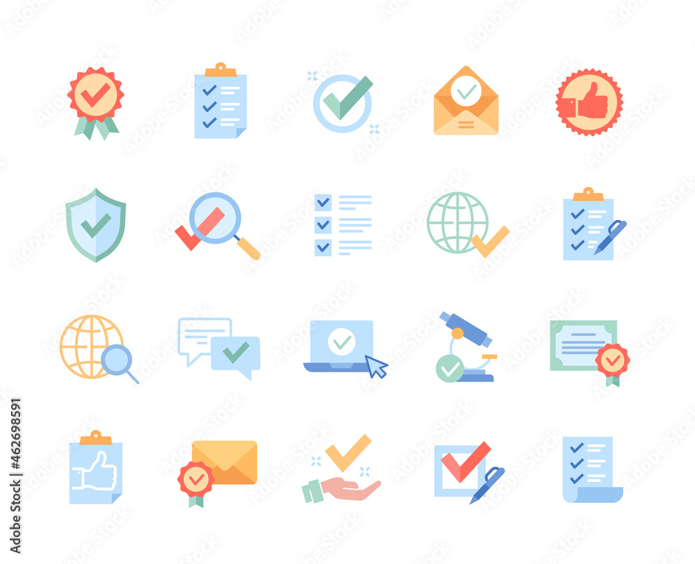 Set of icon with check mark. Colorful stickers with confirmed data ...