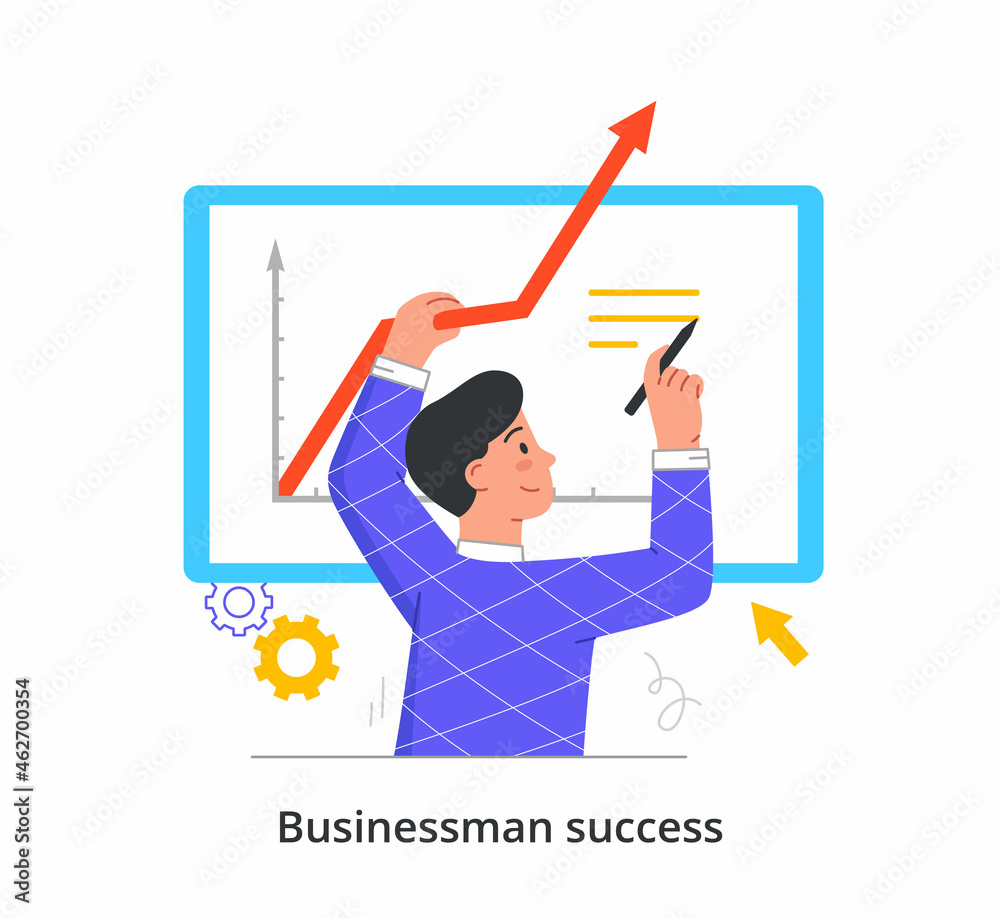 Successful businessman concept. Man develops strategy and increases the ...