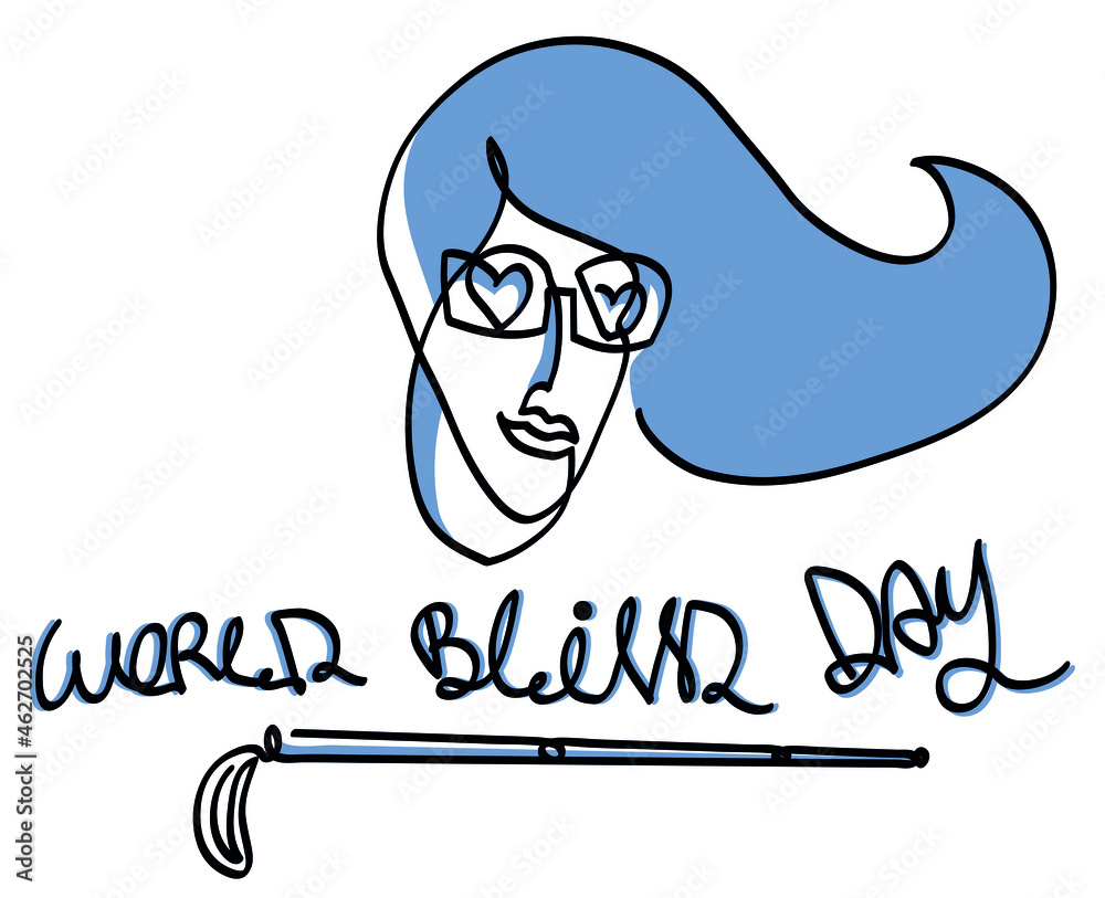 One line drawing of World White Cane Day. One continuous line drawing ...