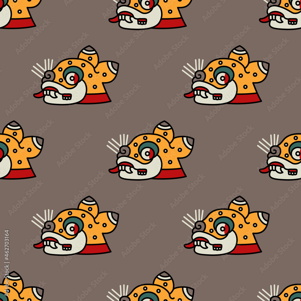 Seamless ethnic animal pattern with stylized heads of a jaguar. Native ...