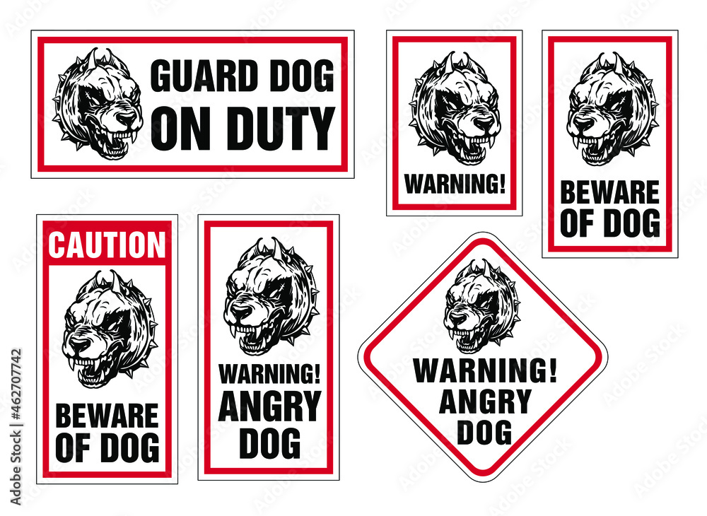 Beware of dog and Angry Dog warning sign. Stock Vector | Adobe Stock