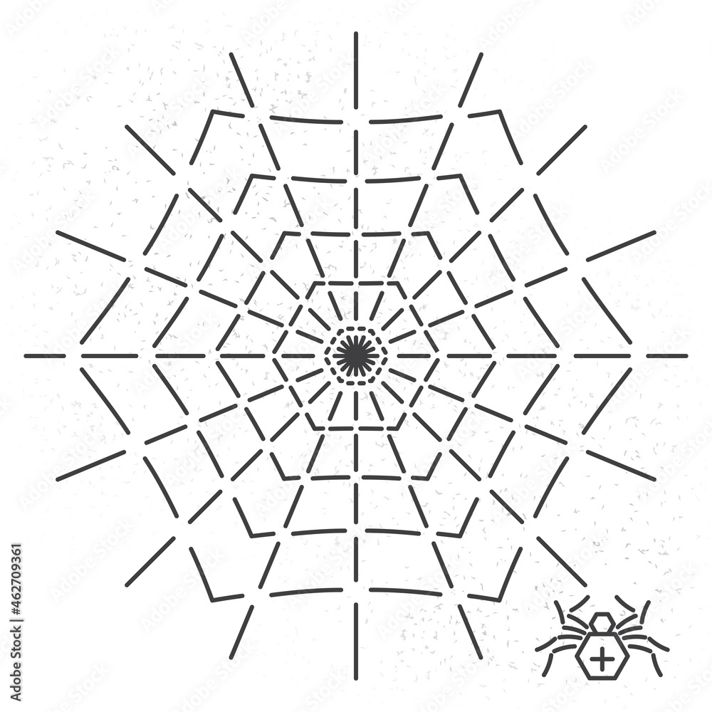 Spider and Hexagon Shape Web Single Line Style Icon as Halloween ...