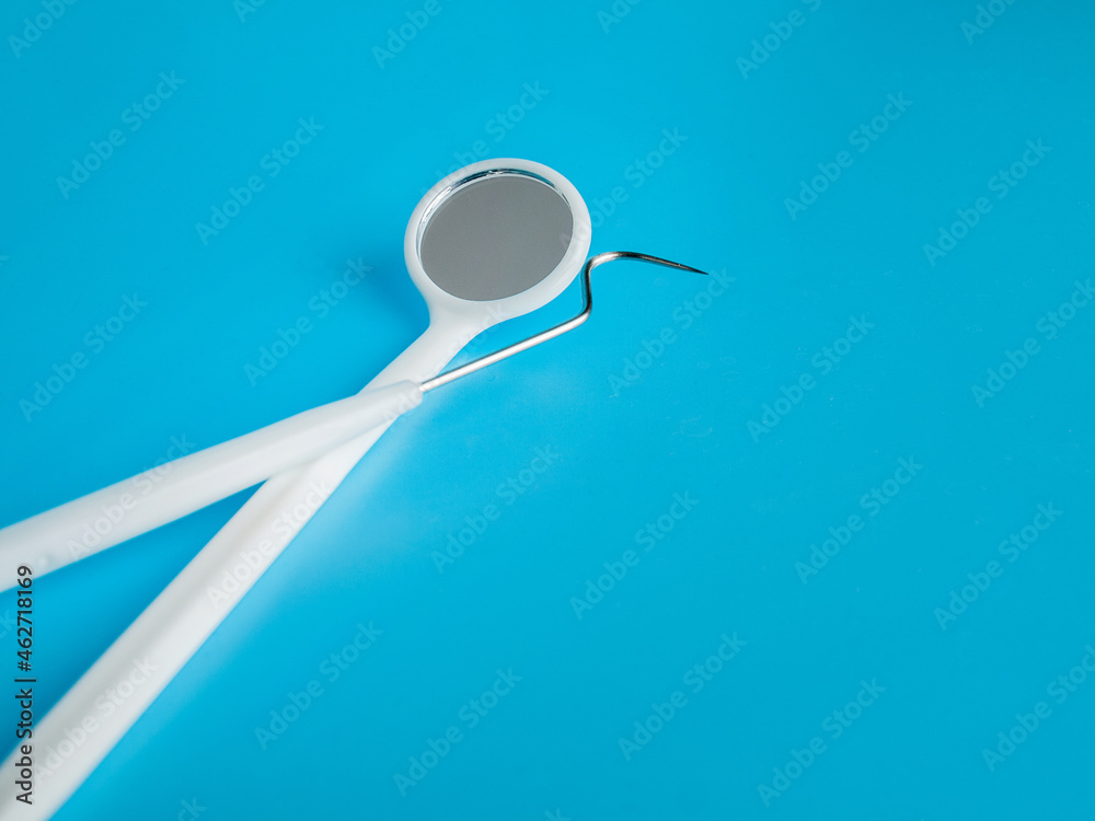 Dental instruments for primary medical examination, mirror, probe ...