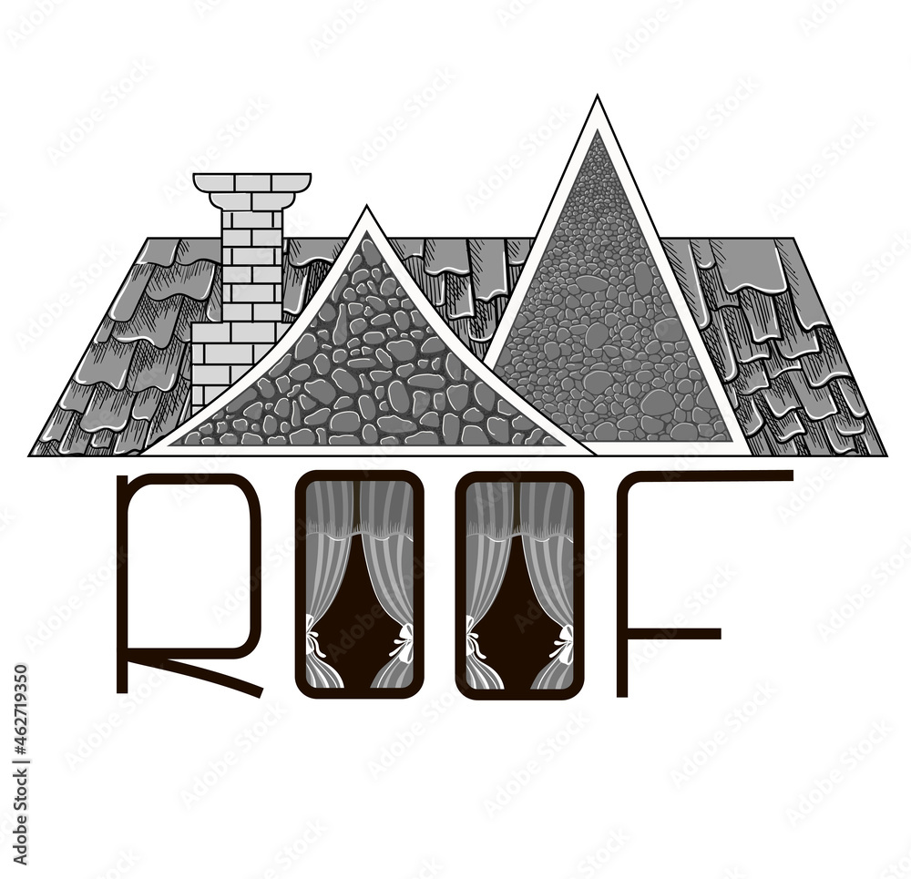 Lettering. The word is drawn - Roof, Letters O are drawn in the form of ...
