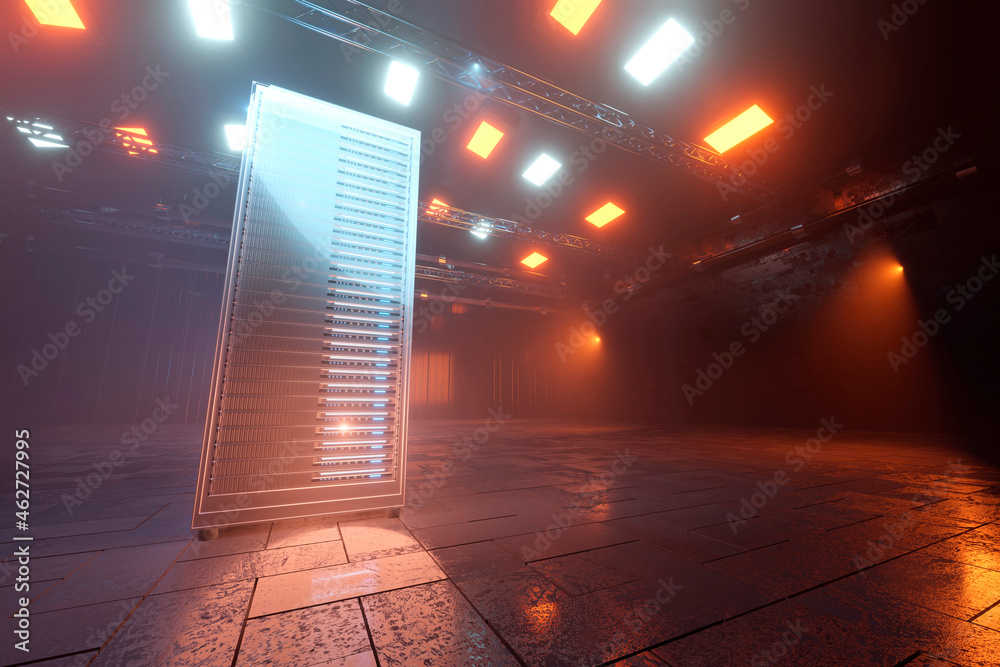 Three dimensional render of dark web server in industrial environment ...