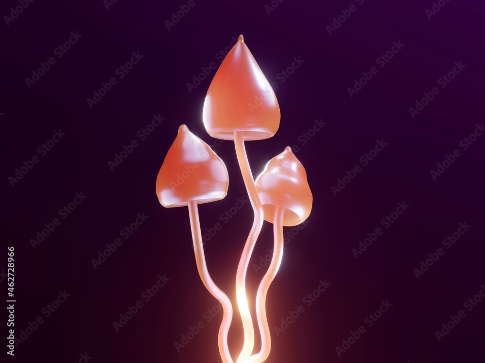 3D rendered illustration, visualization of psychoactive mushroom ...