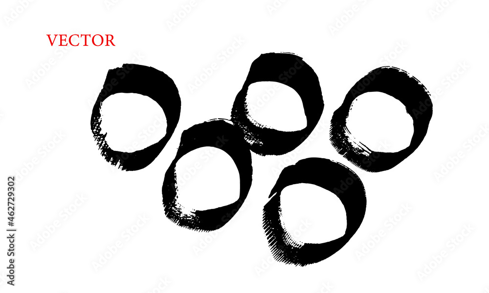 Vector image of five abstract circles of different shapes. Drawing with ...