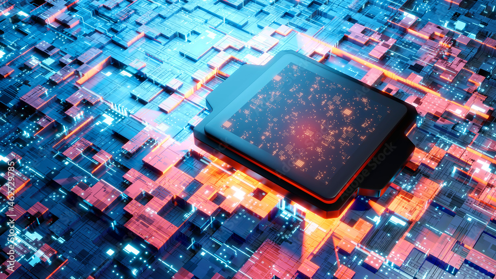 3D rendered Illustration of CPU processor unit on motherboard Stock ...