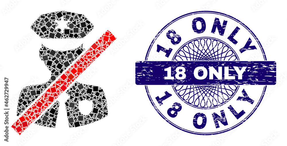 Geometric collage closed police patrol, and 18 Only rubber stamp seal ...