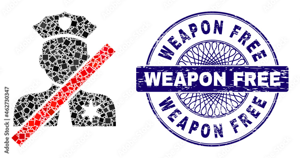 Geometric mosaic closed police officer, and Weapon Free scratched stamp ...