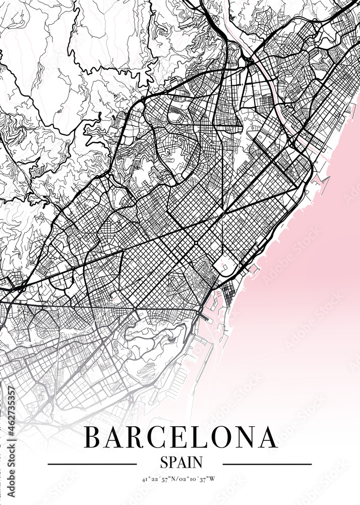 Barcelona city map poster print. Detailed map of Barcelona (Spain ...