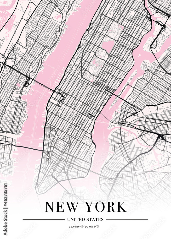 New York city map poster print. Detailed map of New York, Manhattan ...