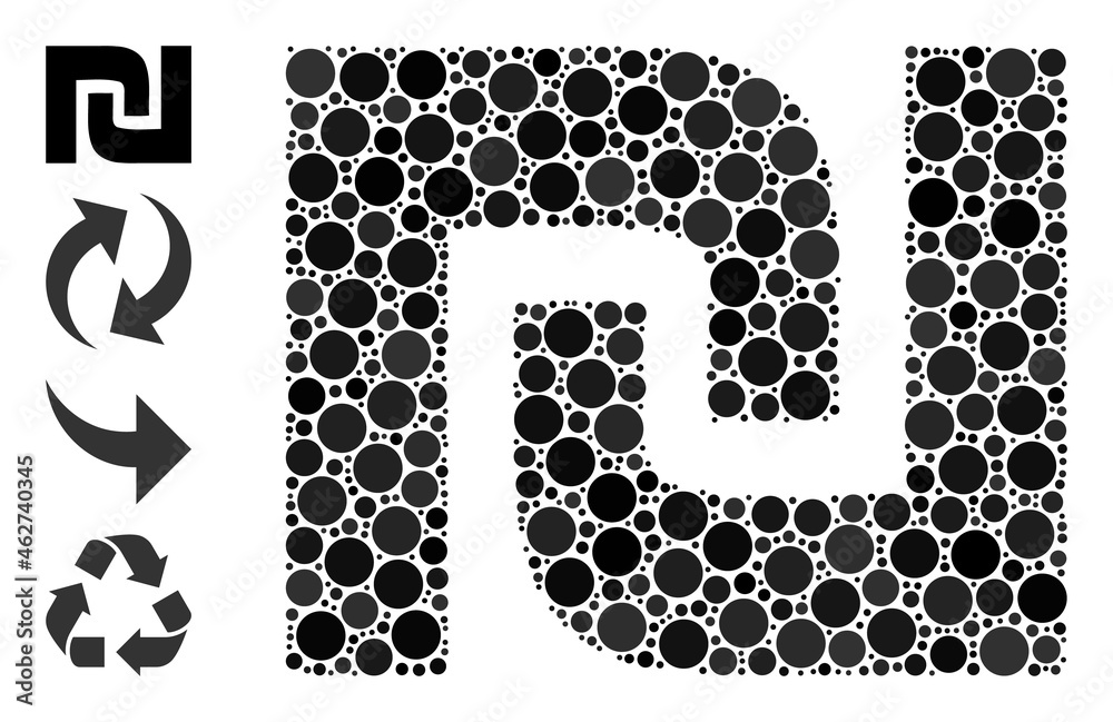 Round dot collage Israeli shekel symbol. Vector mosaic is based on ...