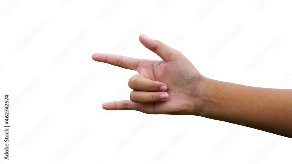 Sign language, hand sign isolated on white background expressing ...