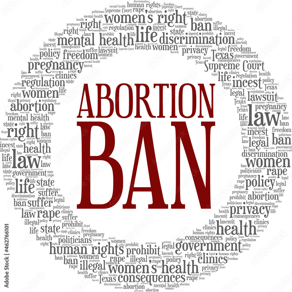 Abortion Ban vector illustration word cloud isolated on white ...