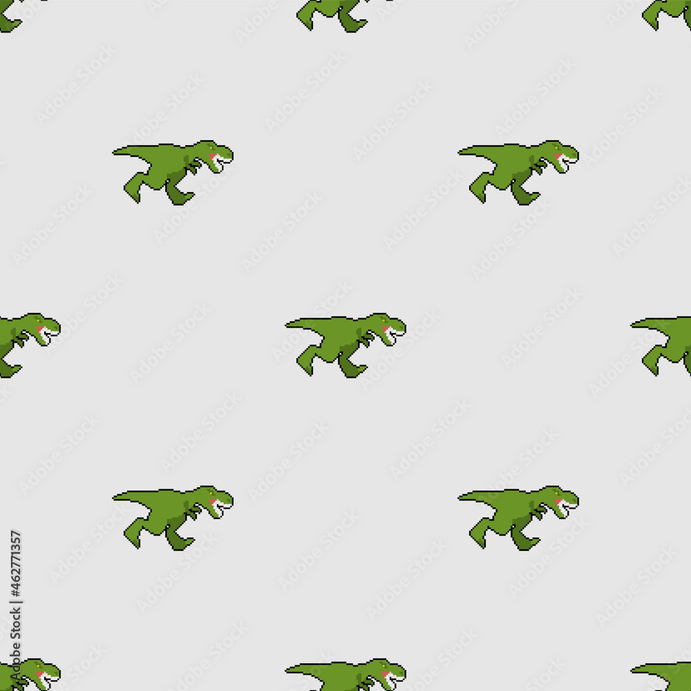 Dinosaur tyrannosaurus rex pixel art pattern seamless. Pixelated T-rex ...
