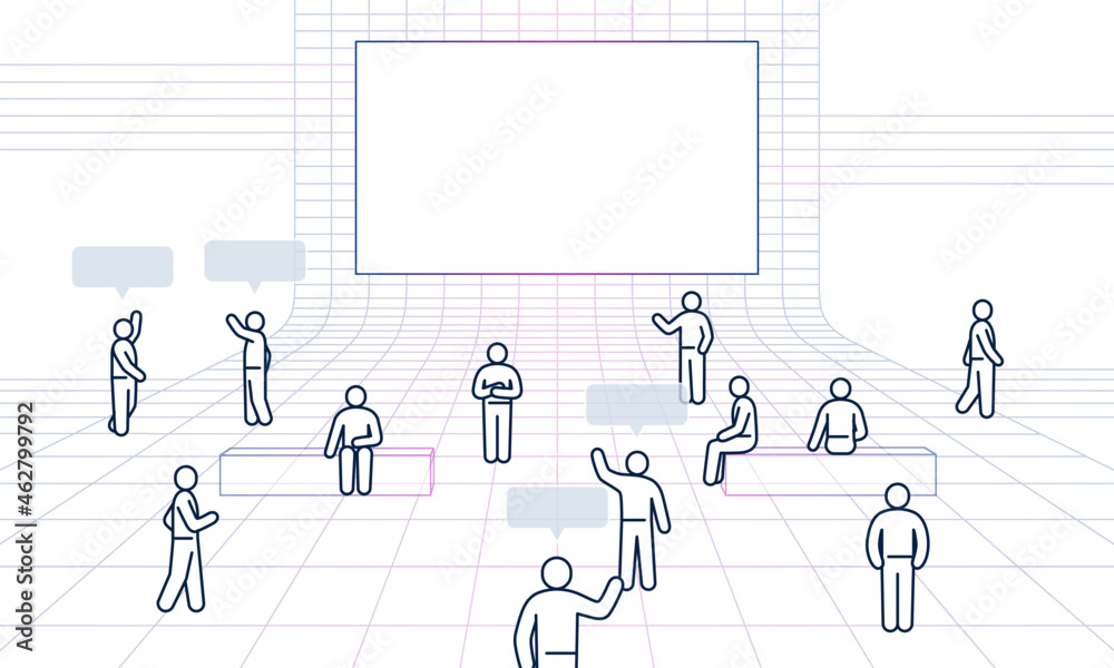 into the metaverse concept: simple outline virtual world with various ...