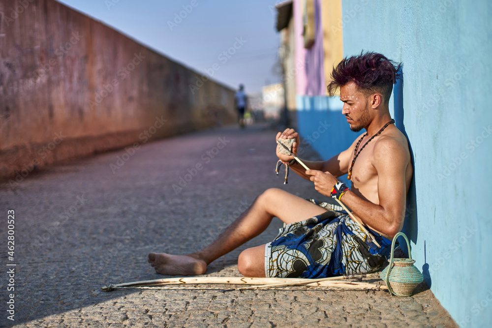 Tribal man with his traditional arch and arrows, Lubango, Angola Stock ...