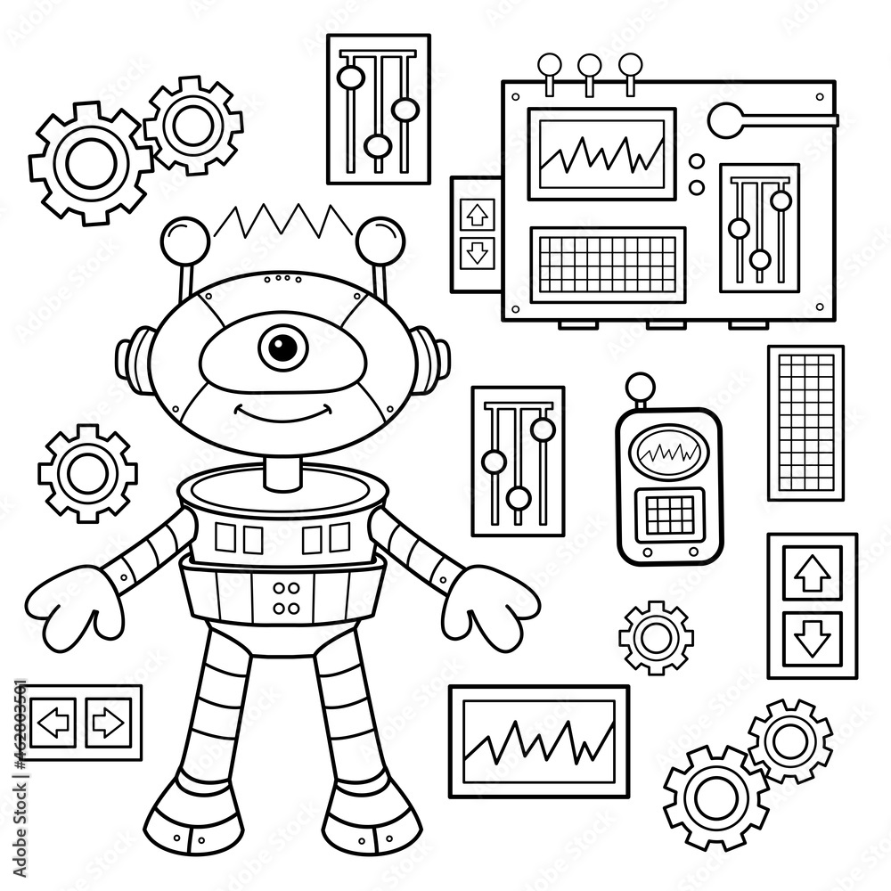 Coloring Page Outline Of cartoon robot for children. Vector. Coloring ...