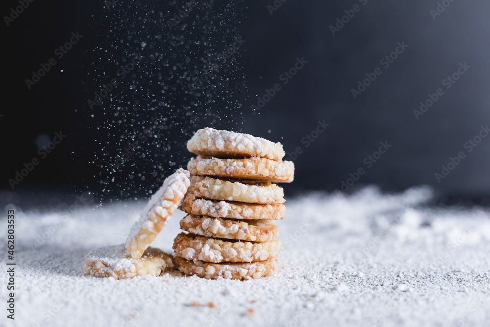 Shortcrust pastry, stacked, sugar rim, icing sugar Stock Photo | Adobe ...
