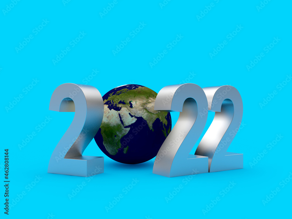 Planet Earth with silver number 2022 on blue. Elements of this image ...