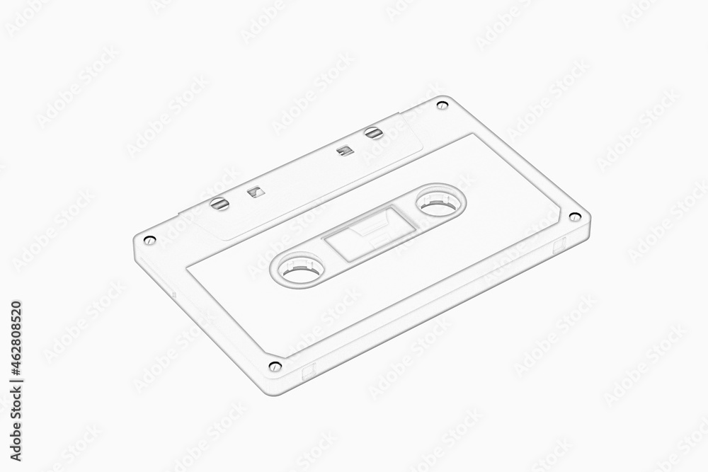 Drawing of vintage audio cassette tape in pencil sketch style isolated ...