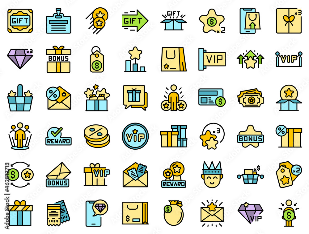 Customer loyalty program icons set outline vector. Member reward ...