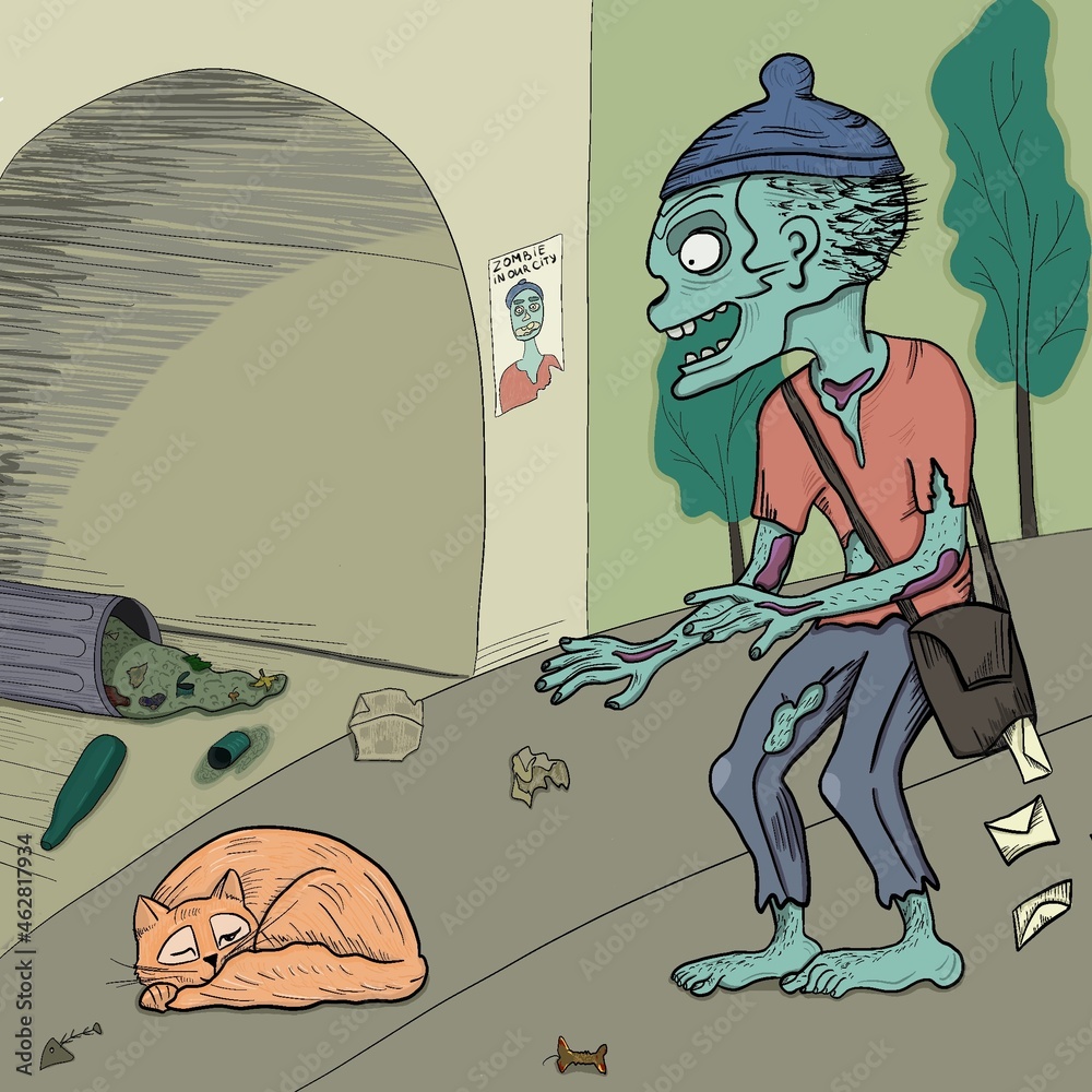 Zombie land. Zombies have taken over the city. There is garbage and ...