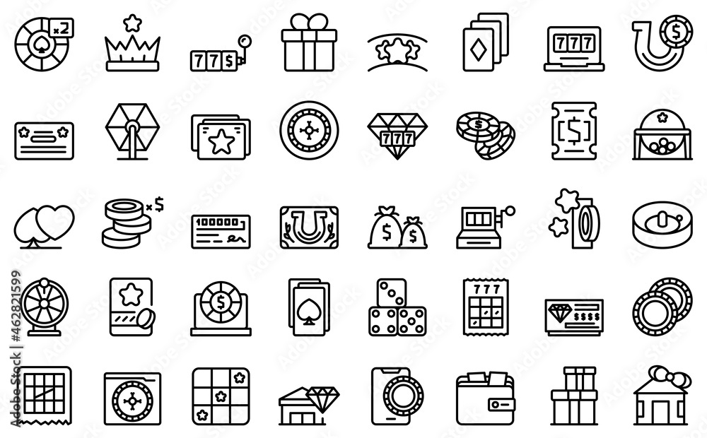 Sweepstake icons set outline vector. Chance activity. Lottery scam ...