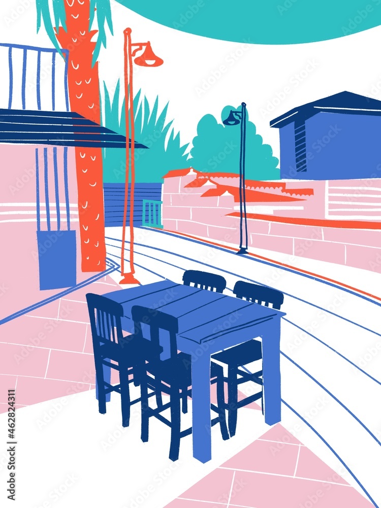 Coffee modern abstract illustration. Drawing cafe interior. Large ...
