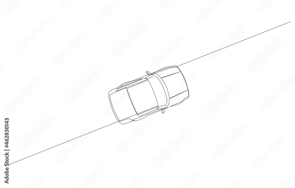 Continuous line drawing of a simple car. View from above. Vector ...