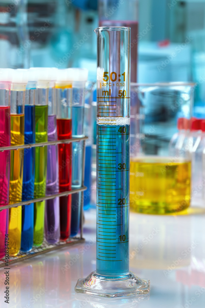 Test tubes with graduated measurement for development of experiments in ...