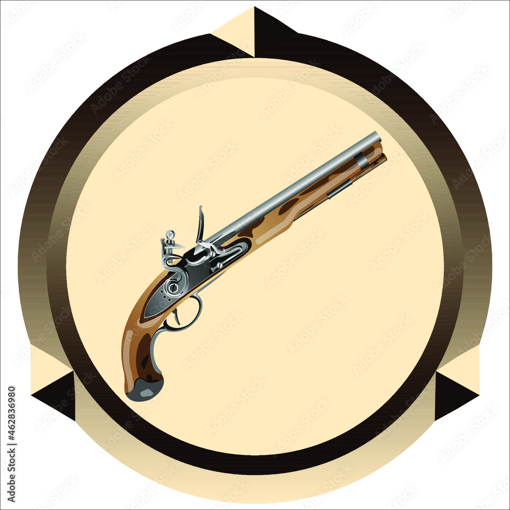 icons old pirate flintlock pistol on a dark background vector Stock ...