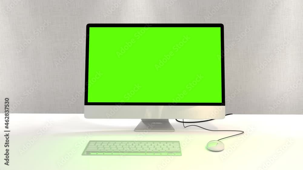 Laptop mockup with green screen, front view, isolated on white ...