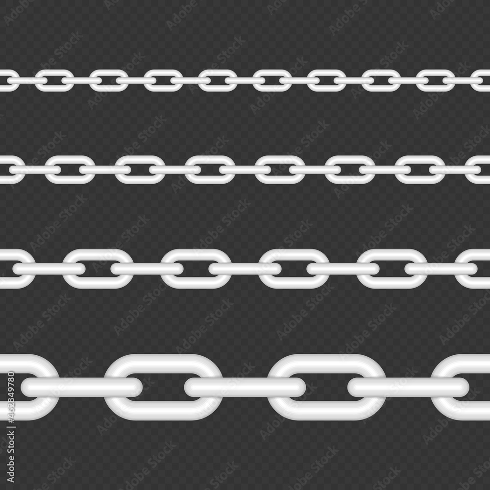 Collection of seamless silver metal chains. Metal chain links in ...