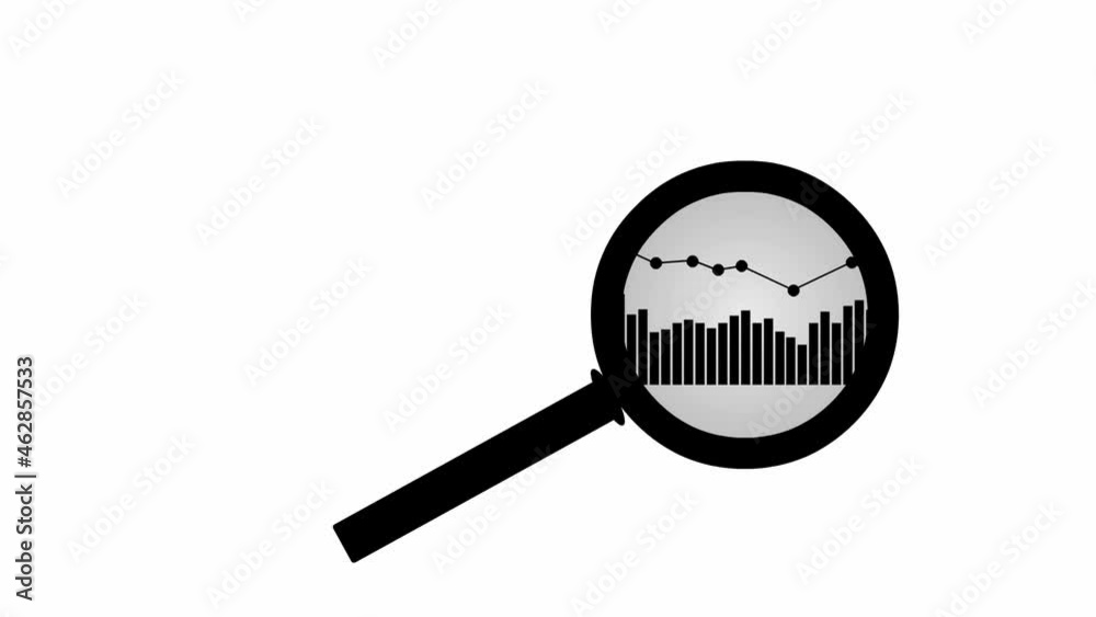 Animated black icon of magnifier. Data graph. Symbol of loupe. Concept ...
