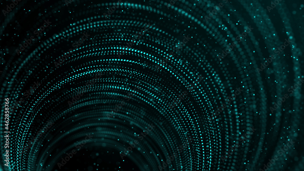 Cyber tunnel consisting of moving glowing points. Futuristic infinite ...