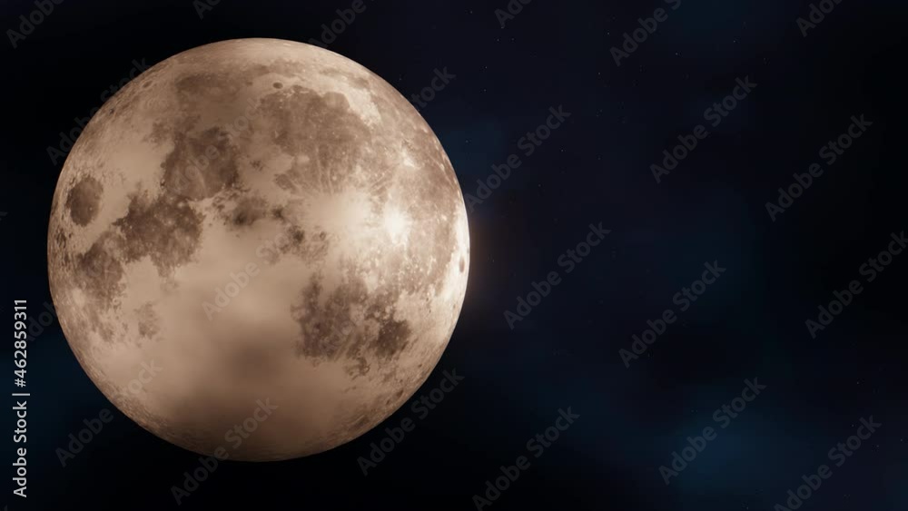 Extremely zoomed glowing yellow huge full moon as seen from earth ...