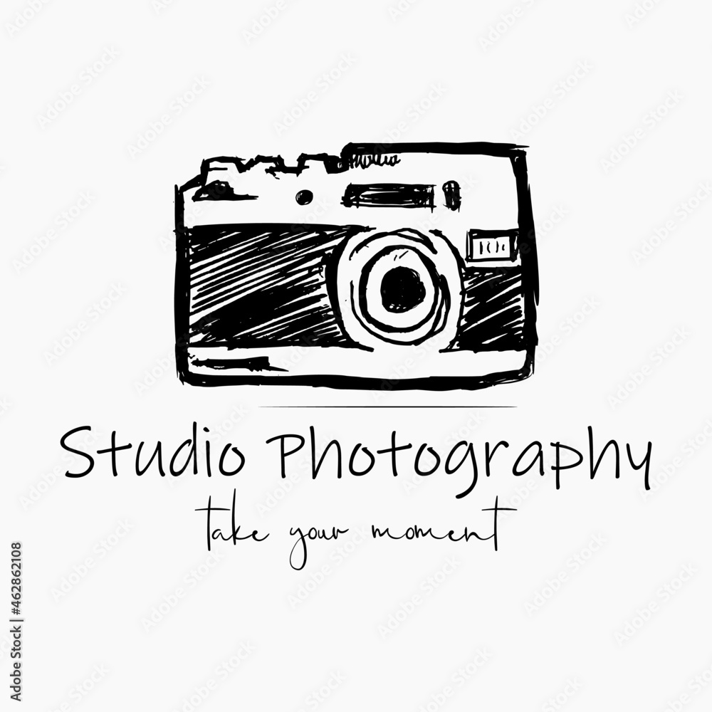 logo sketch of the photographer, with camera. shaded. abstract symbol ...