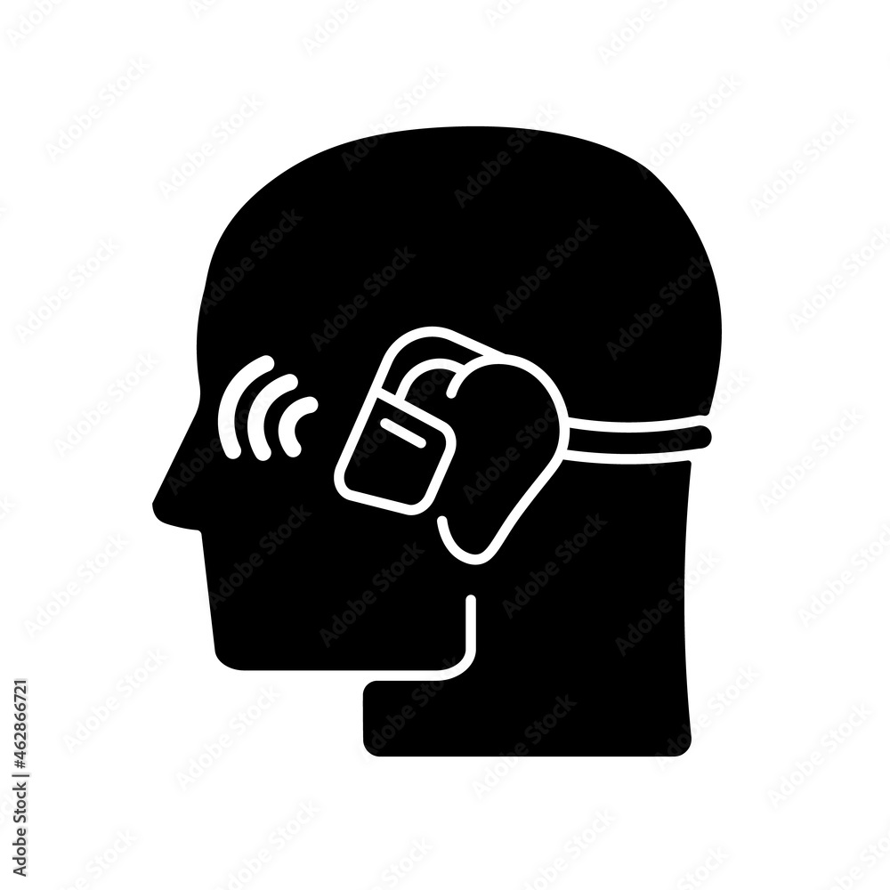 Open ear wireless headphones black glyph icon. Bone conduction ...