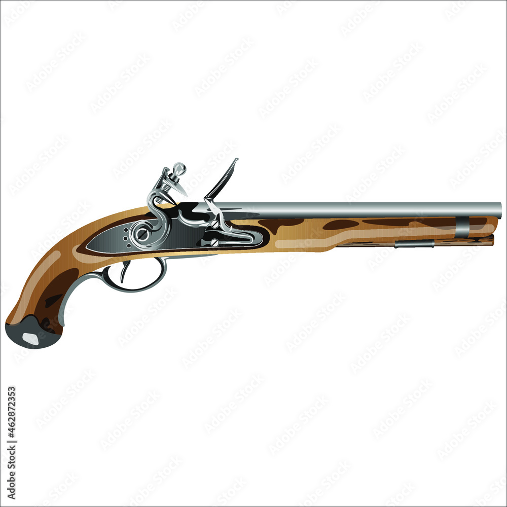 old flintlock pirate pistol on a white background vector Stock Vector ...