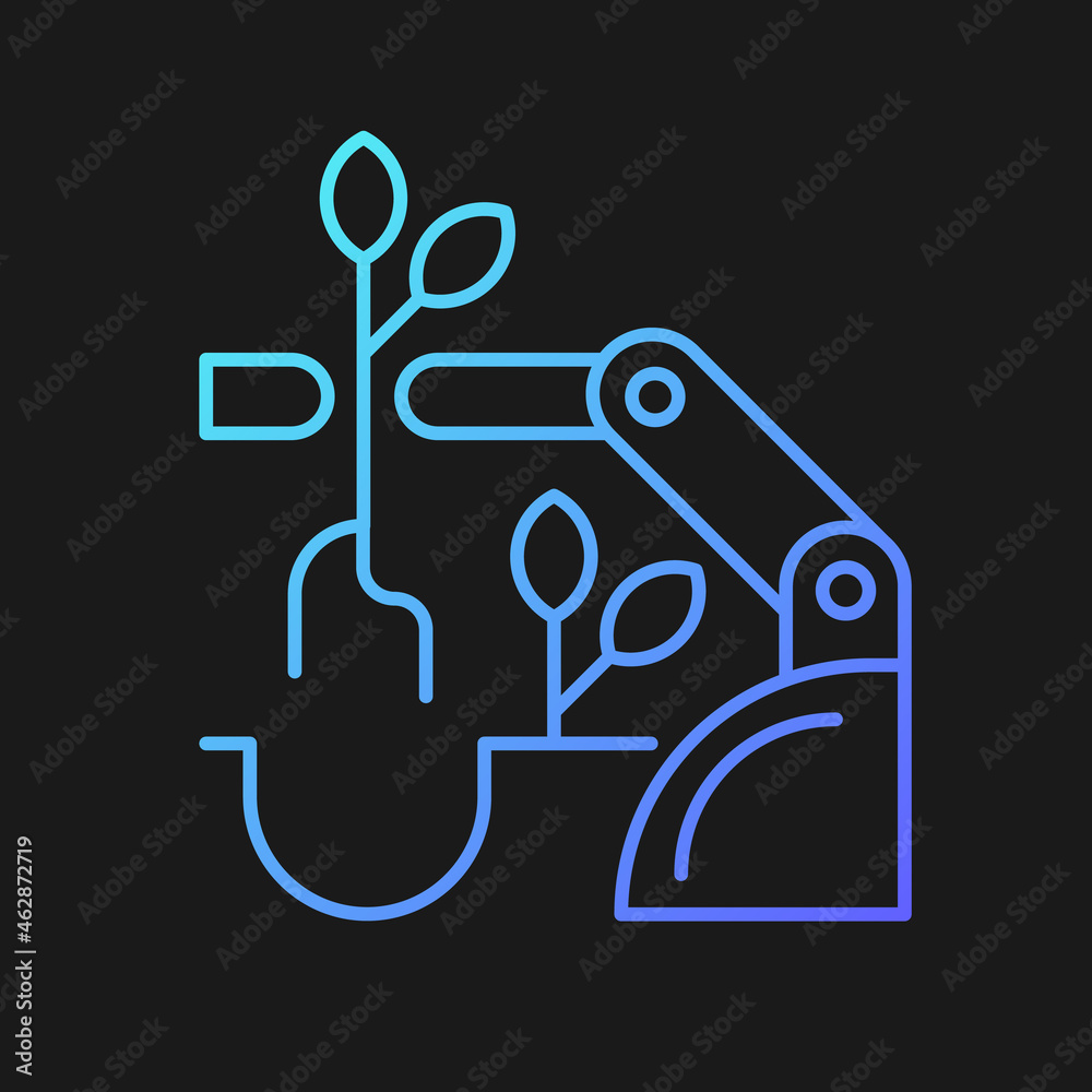 Robots for planting gradient vector icon for dark theme. Improve ...