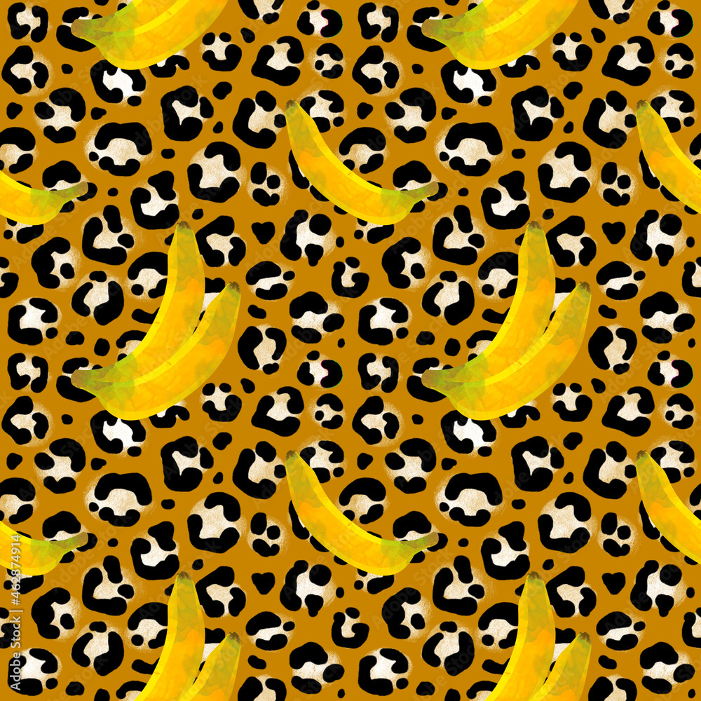 Seamless animal pattern. Leopard hot summer background with bananas ...