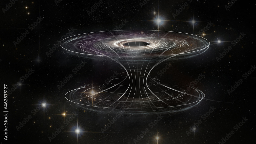 Abstract space wallpaper. Black hole and white hole with nebula over ...