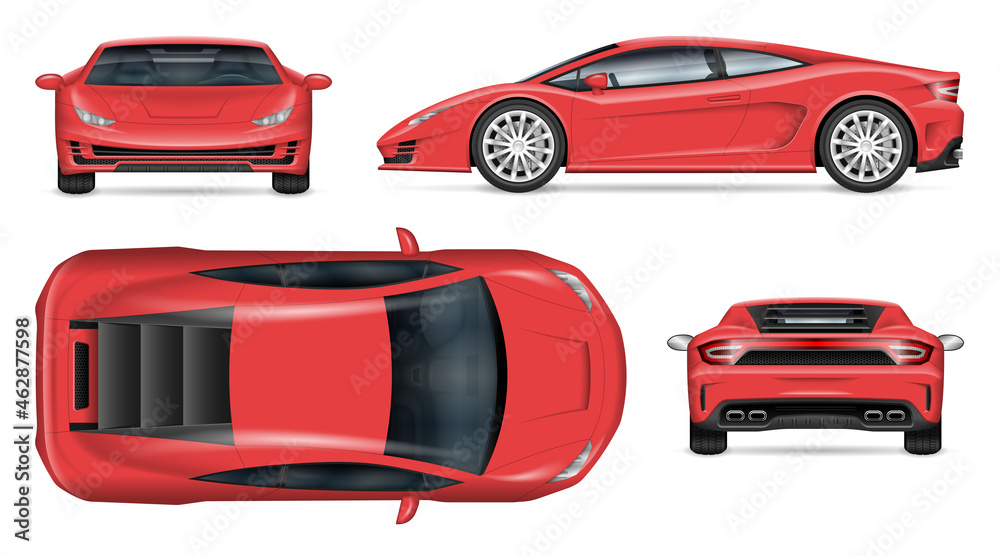 Sports car vector mockup on white background for vehicle branding ...