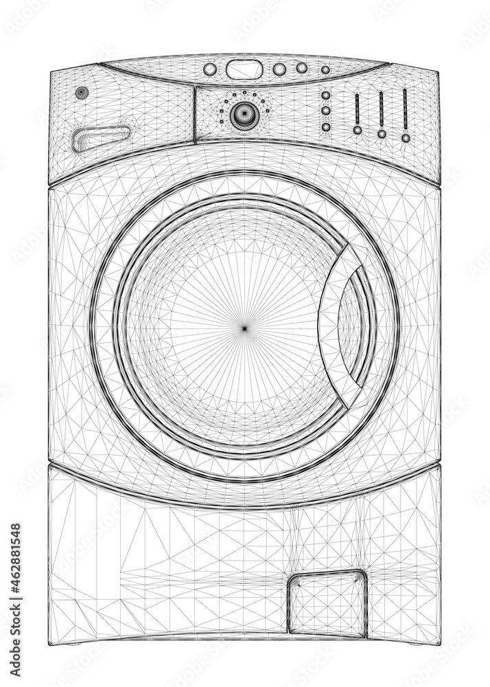 Washing machine wireframe from black lines isolated on white background ...