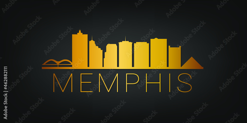 Memphis, TN, USA Gold Skyline City Silhouette Vector. Golden Design ...