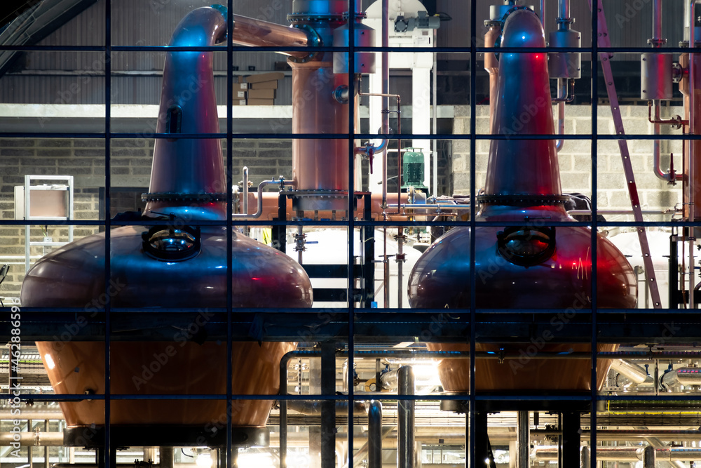 Copper stills in Ardara for the production of irish Whiskey Stock Photo ...