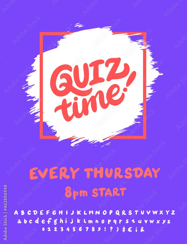 Quiz time. Vector handwritten lettering invitation template. Stock ...